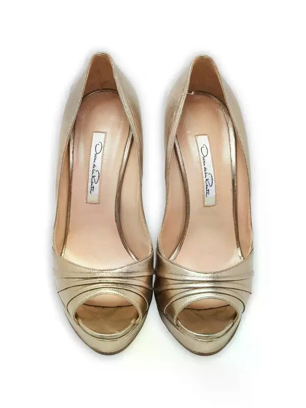 Oscar De La Renta Tone Metallic Pleated Peep-toe Platform Stiletto Heels
