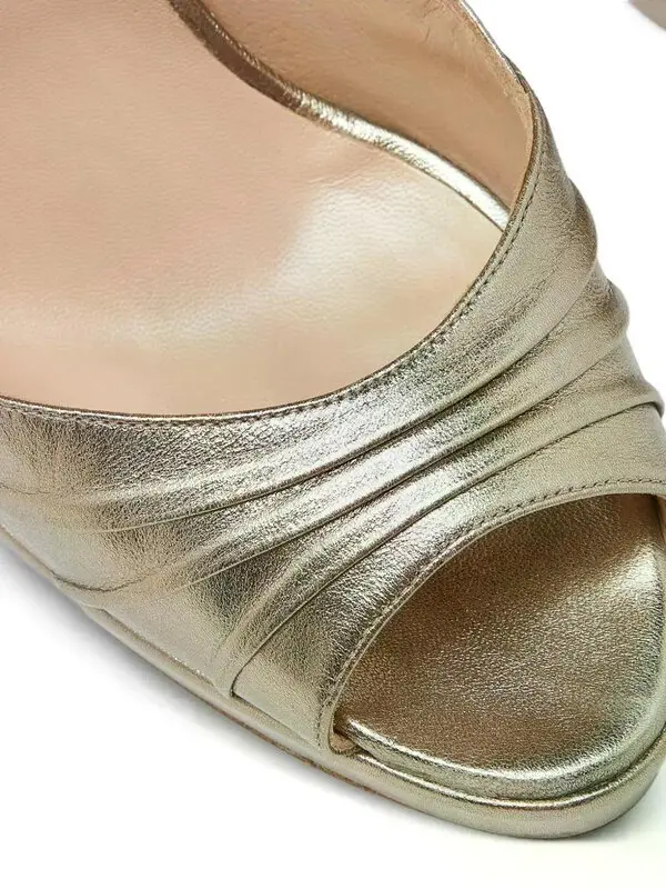 Oscar De La Renta Tone Metallic Pleated Peep-toe Platform Stiletto Heels