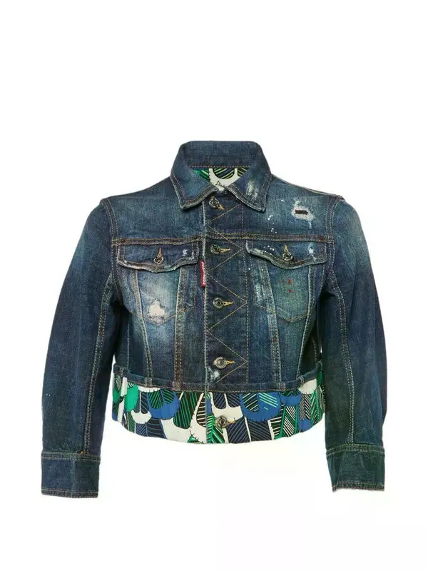 Dsquared2 Cropped Denim Jacket With Distressed Effect