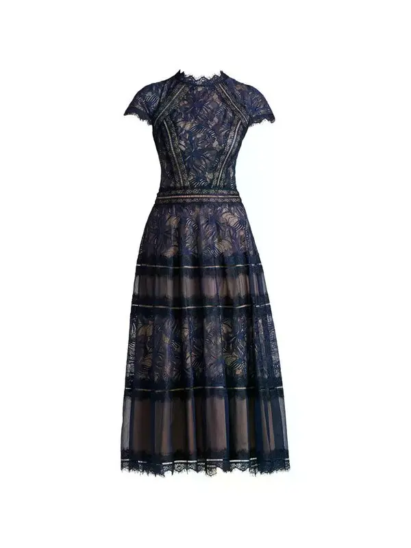 Tadashi Shoji Embroidered Lace Tiered Midi Dress - Blue