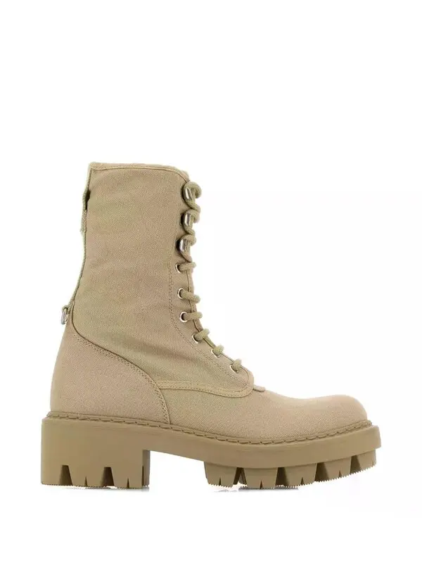 Prada Canvas Lace-up Ankle Boots - Neutrals
