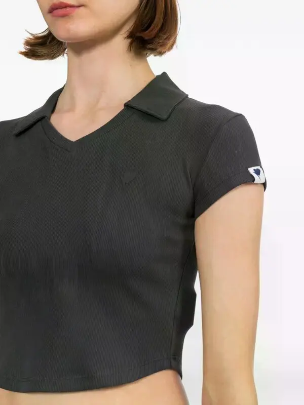 AAPE BY *A BATHING APE Charcoal Ribbed Knit Cropped Polo Shirt