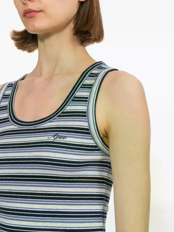 AAPE BY *A BATHING APE Logo Striped Round Neck Sleeveless Top