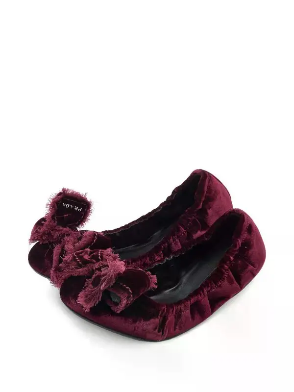 Prada Burgundy Velvet Bow Detail Ballet Flats