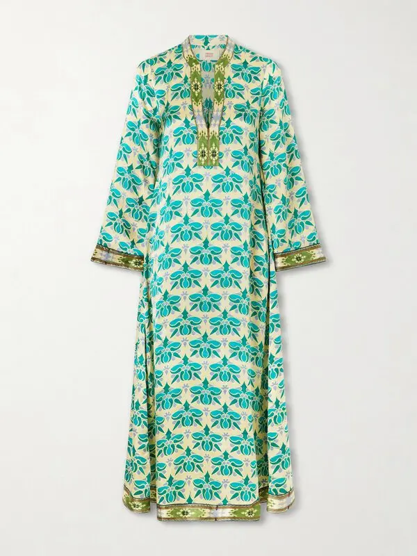 EMPORIO SIRENUSE Jenna Jewelry Mare Printed Silk-satin Midi Dress - Blue