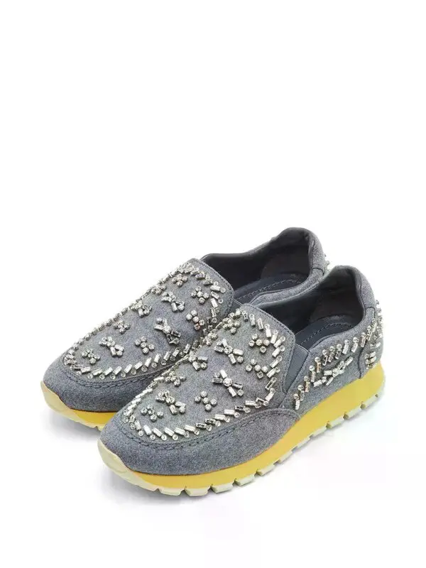 Prada Embellished Slip-on Sneakers - Grey