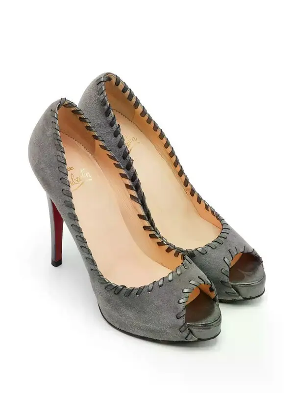 CHRISTIAN LOUBOUTIN Whipstitch Peep-toe Platform Stiletto Pumps - Grey