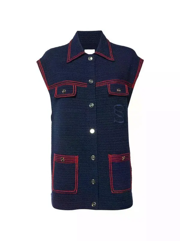 Sandro Sleeveless Jacket With Contrast Topstitching
