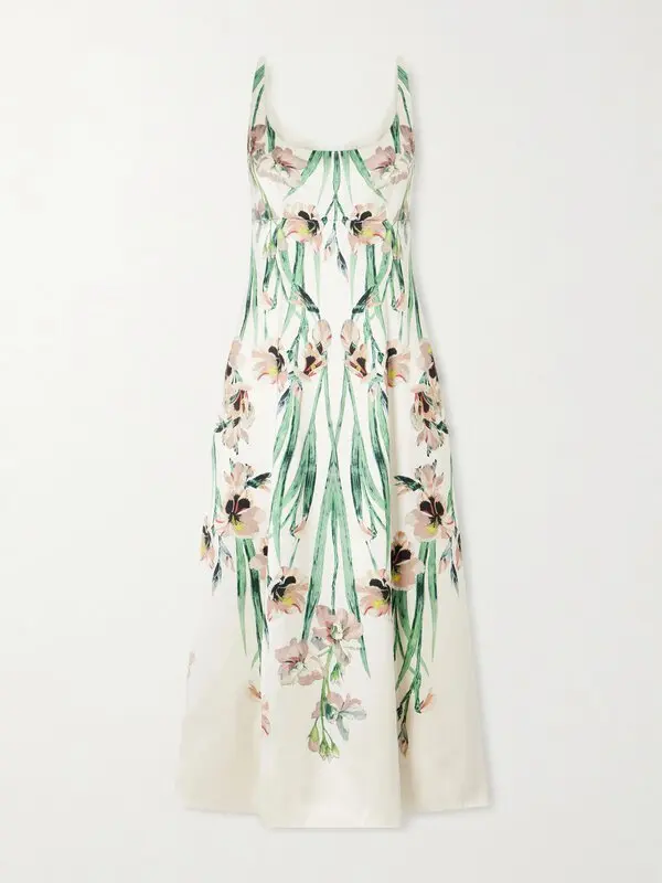 Erdem Duchess Floral-print Satin Midi Dress - White