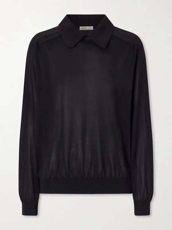 Khaite Alexa Silk-knitted Polo Sweater - Black