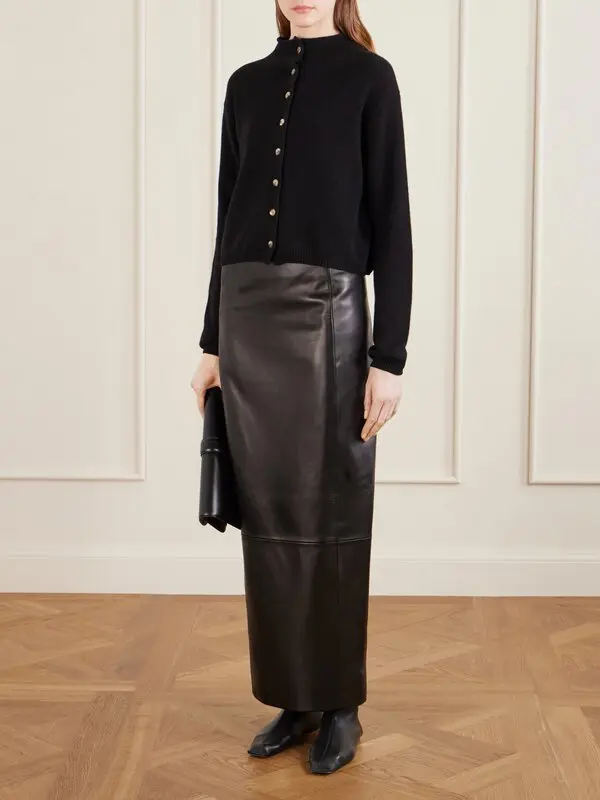 Khaite Lyle Leather Midi Skirt - Black