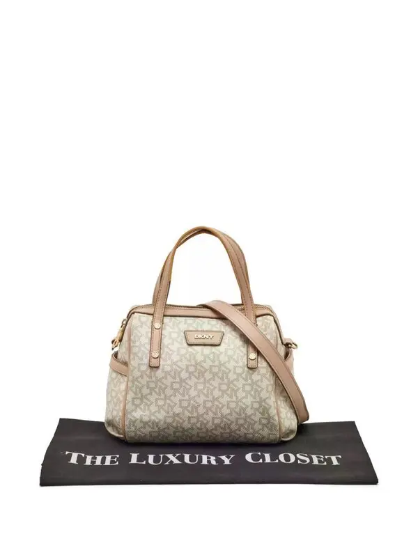 Mcm Monogram Pattern Leather Trimmed Tote Bag