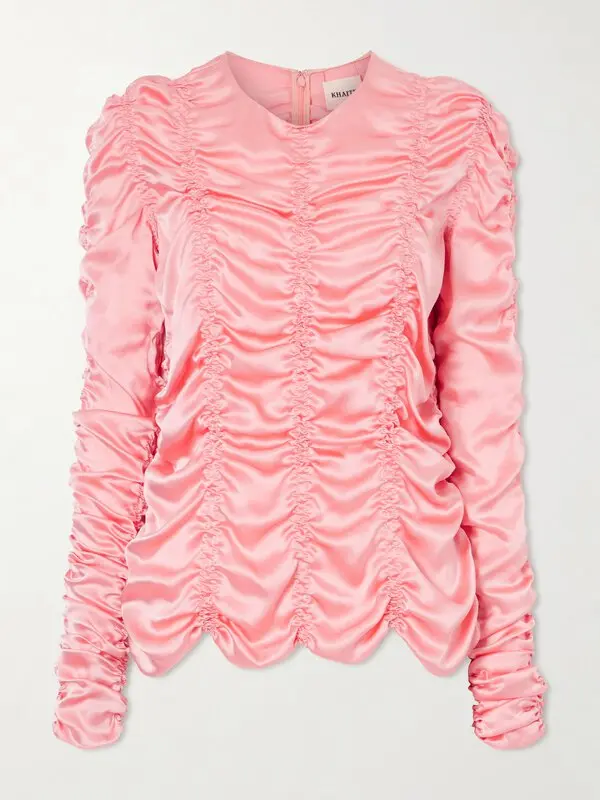Khaite Rory Ruched Silk Satin Top - Pink