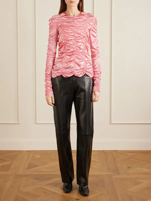 Khaite Rory Ruched Silk Satin Top - Pink