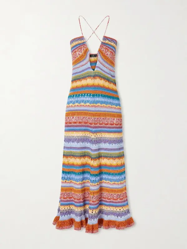 Etro Crocheted Striped Cotton Midi Dress - Multi