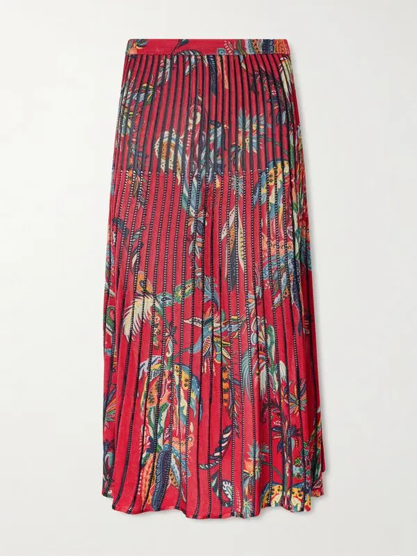 Etro Floral And Paisley-print Pleated Midi Skirt - Red