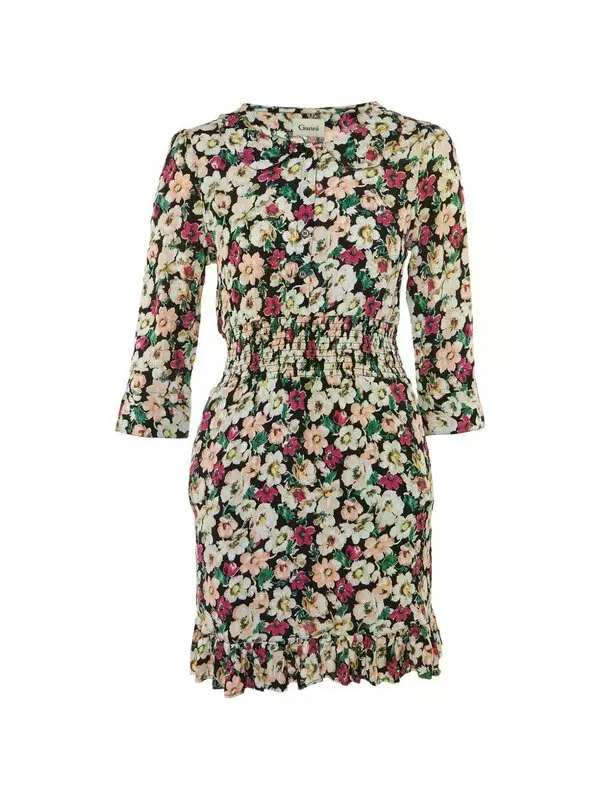 GANNI Floral Print Flounce Hem Dress