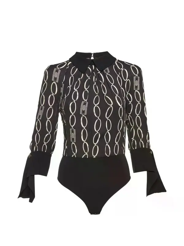 Elisabetta Franchi Chain Print Long Sleeve Bodysuit - Black