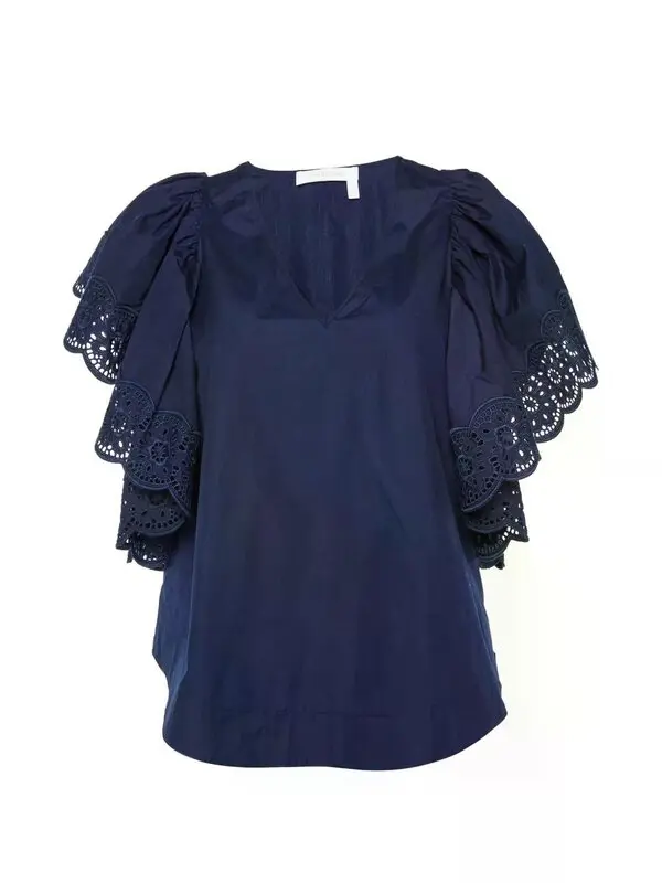 See By Chloé Navy V-neck Flared Sleeve Blouse