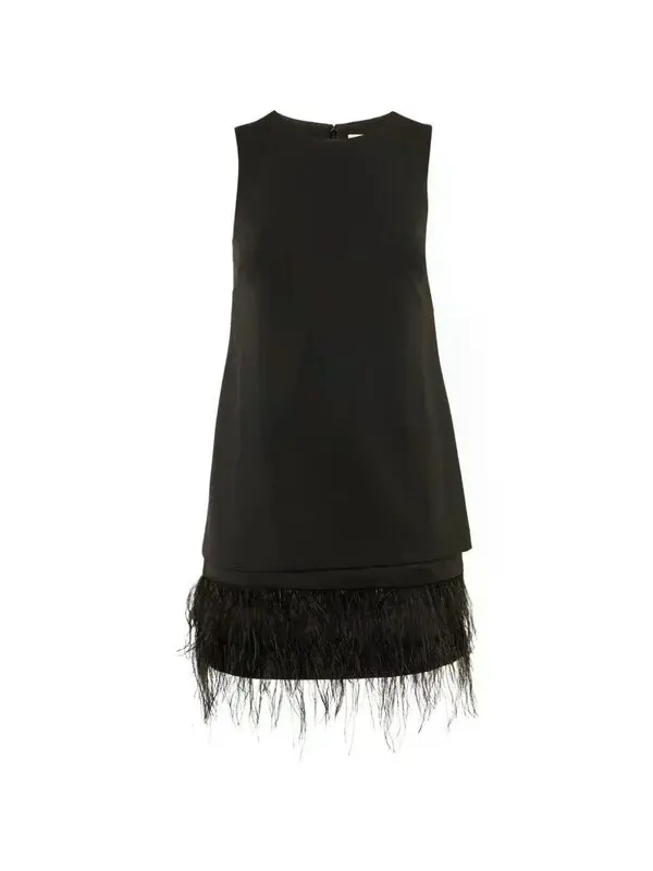 Calvin Klein Feather-trim Crepe Dress - Black