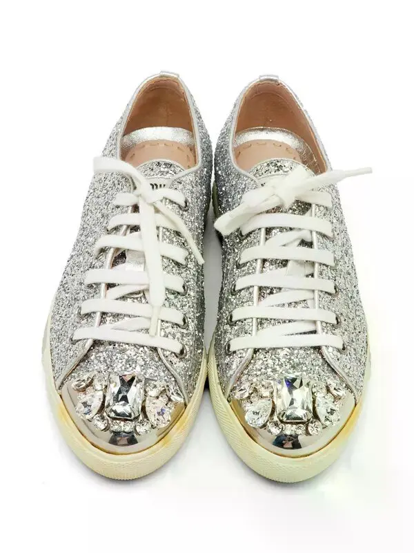 Miu Miu Crystal-embellished Glittered Sneakers