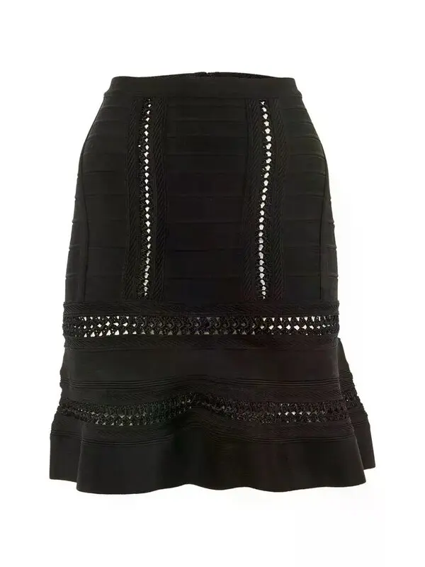 Herve Leger Bandage Knit Mini Skirt With Crochet Detailing