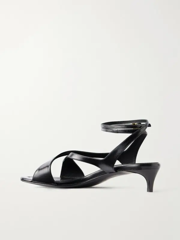 Khaite Liria Glazed Leather Sandals - Black