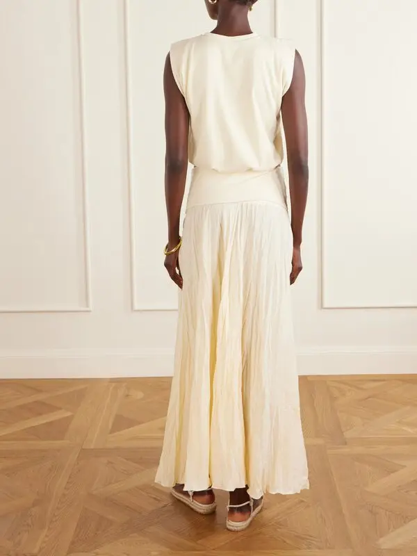 Johanna Ortiz Ribbed Cotton-blend Top With Gathered Waist - Neutrals