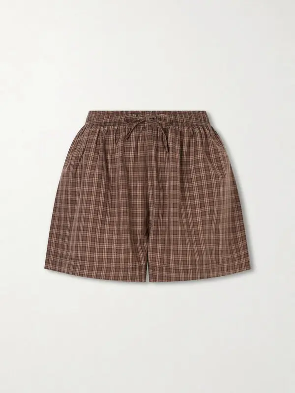 TEKLA Checked Organic Cotton Shorts - Brown