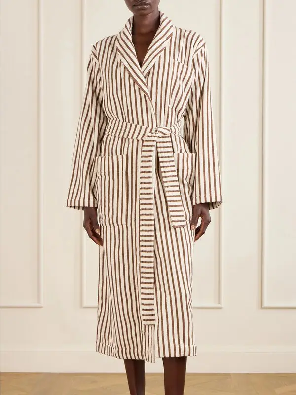 TEKLA Belted Striped Organic Cotton-terry Robe - Metallic