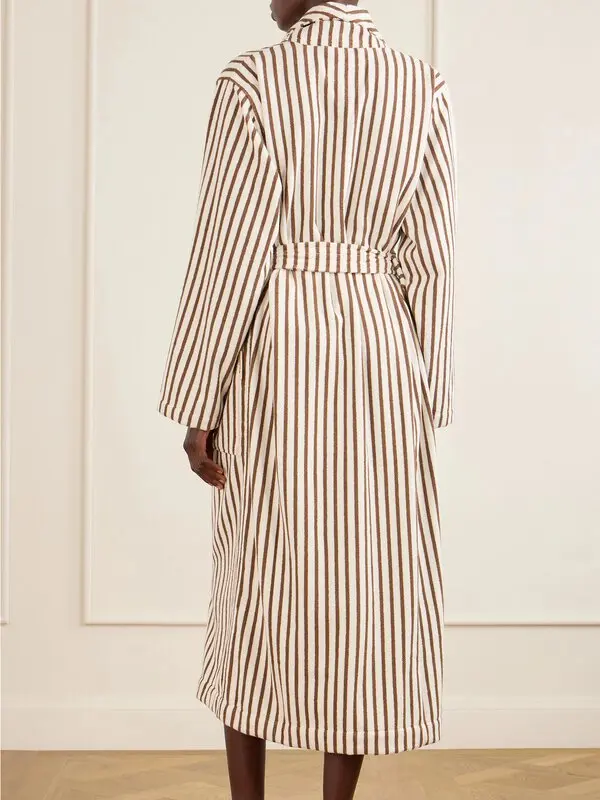 TEKLA Belted Striped Organic Cotton-terry Robe - Metallic
