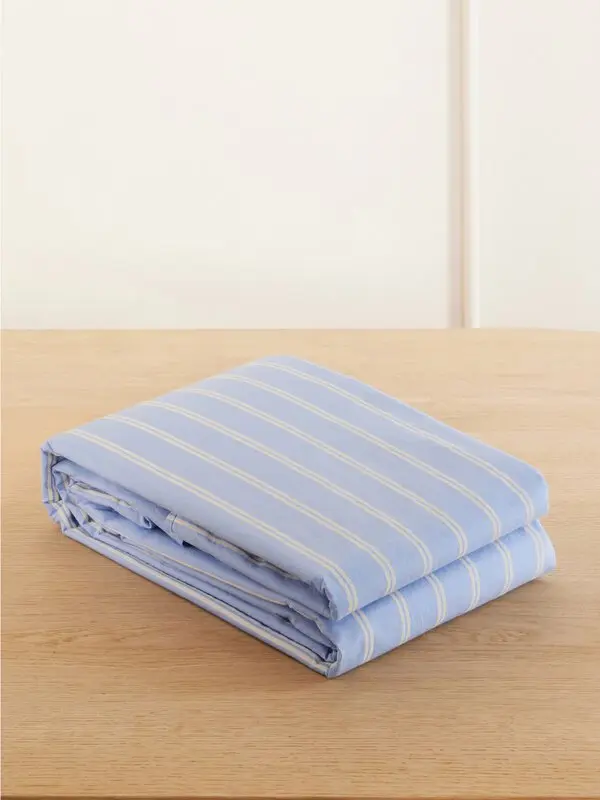 TEKLA Striped Organic Cotton-percale King Duvet Cover - Blue