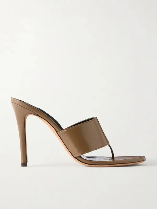 JUDE Leather Stiletto Thong Sandals - Brown