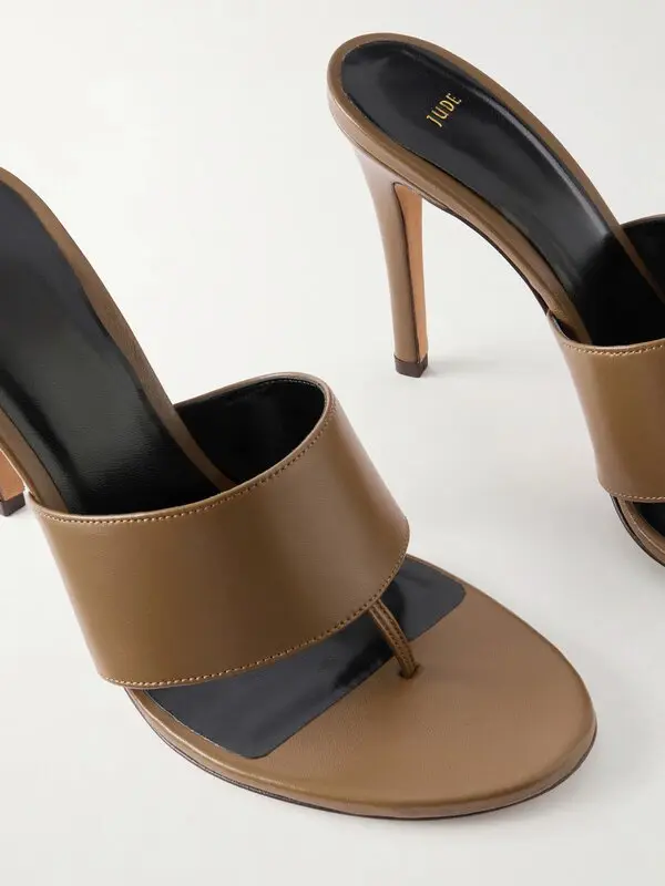 JUDE Leather Stiletto Thong Sandals - Brown