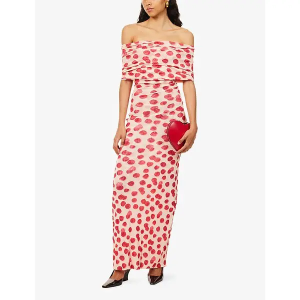 Stella McCartney Print Off-the-shoulder Mesh Maxi Dress - Raspberry