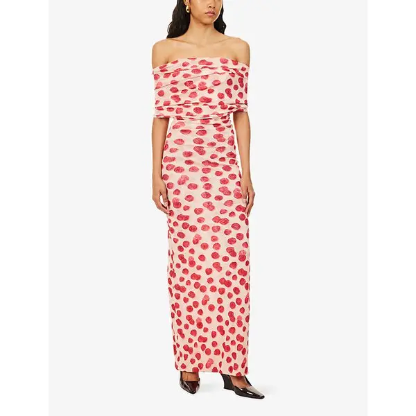 Stella McCartney Print Off-the-shoulder Mesh Maxi Dress - Raspberry