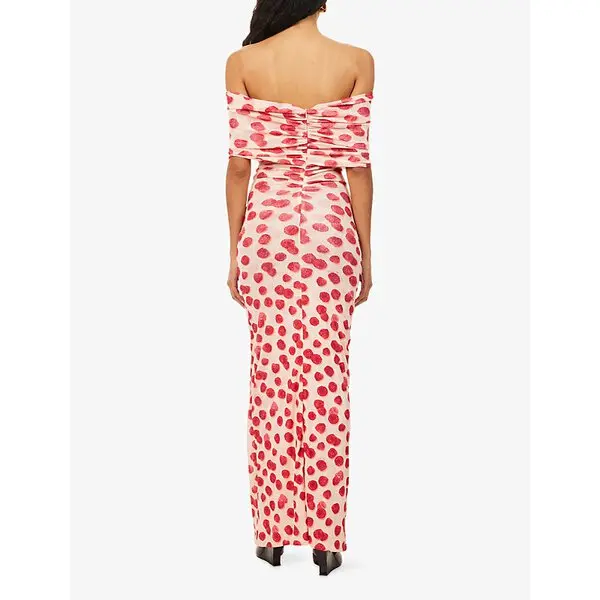 Stella McCartney Print Off-the-shoulder Mesh Maxi Dress - Raspberry