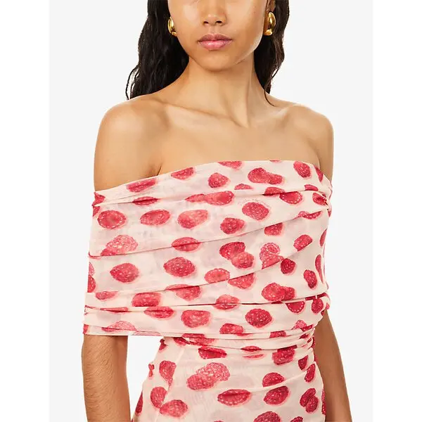 Stella McCartney Print Off-the-shoulder Mesh Maxi Dress - Raspberry