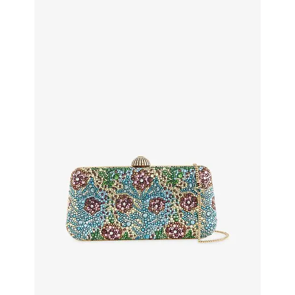 Valentino Garavani Flower Bead-embellished Leather Minaudière Clutch Bag - Multicolor/crystal