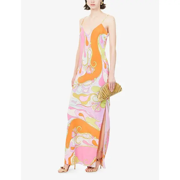 Emilio Pucci Graphic Print Silk Maxi Dress - Multicolor