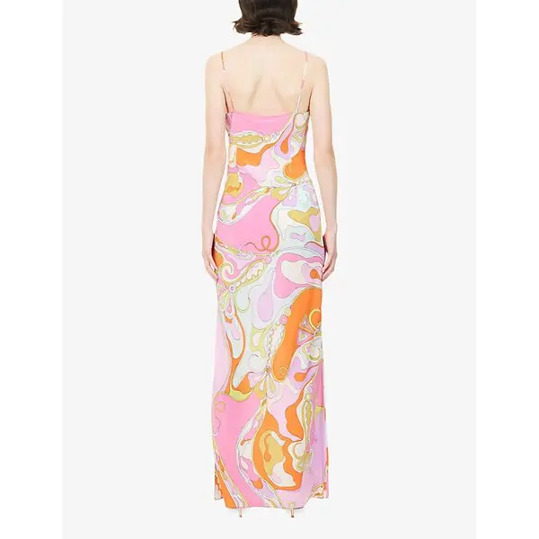 Emilio Pucci Graphic Print Silk Maxi Dress - Multicolor
