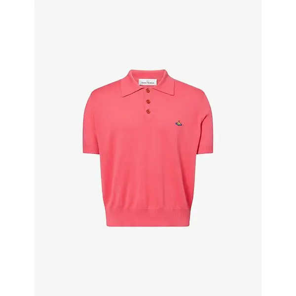 VIVIENNE WESTWOOD Mark Orb-embroidered Cotton And Cashmere-blend Polo Top - Raspberry