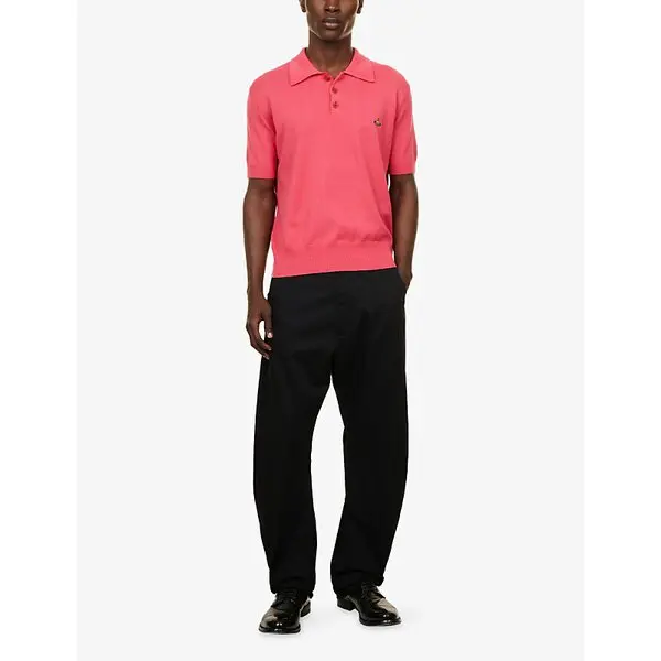 VIVIENNE WESTWOOD Mark Orb-embroidered Cotton And Cashmere-blend Polo Top - Raspberry