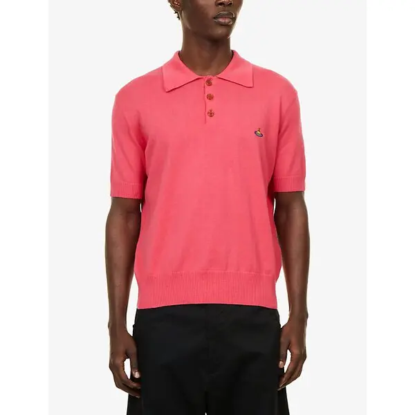VIVIENNE WESTWOOD Mark Orb-embroidered Cotton And Cashmere-blend Polo Top - Raspberry