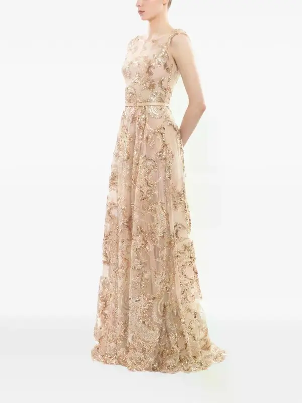 SAIID KOBEISY Embellished Tulle Maxi Gown - Neutrals