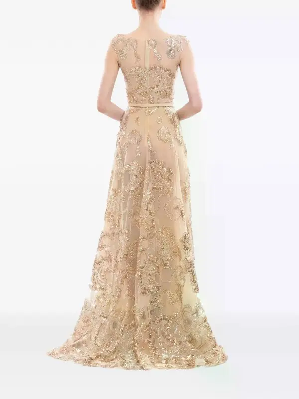 SAIID KOBEISY Embellished Tulle Maxi Gown - Neutrals