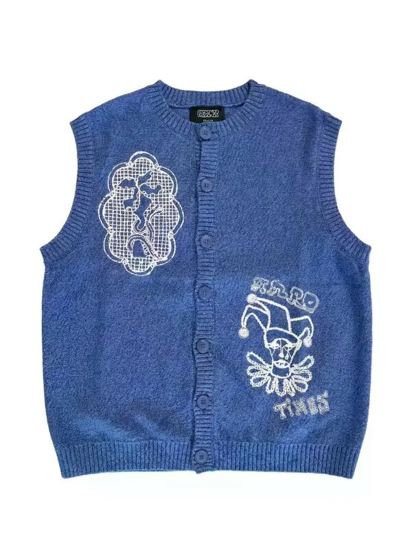 PAS DE MER Doily Embroidered-patchwork Cotton Sweater Vest - Blue
