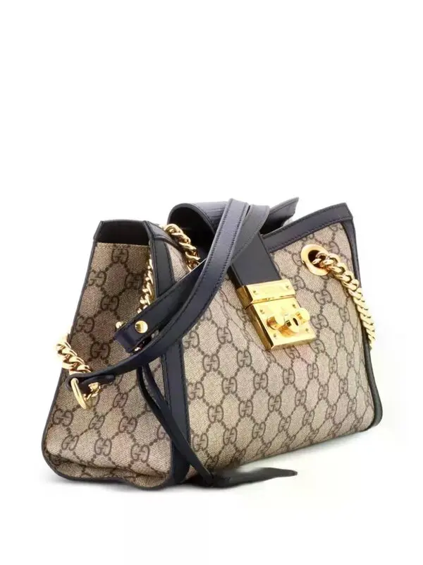 Gucci Padlock Chain Tote Gg Coated Canvas With Leather Small Shoulder Bag - Black