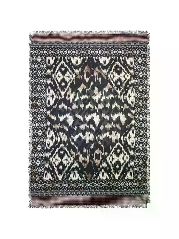 PIERRE-LOUIS MASCIA Aloe Ikat-print Frayed Scarf - Black