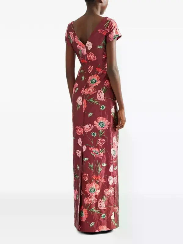 Erdem Floral-print Textured Satin Gown - Red